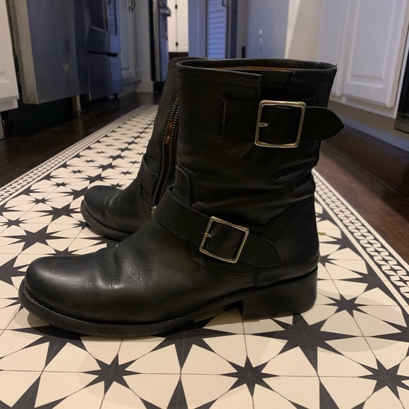 Frye | Shoes | Frye Black Leather Motorcycle Boots | Poshmark